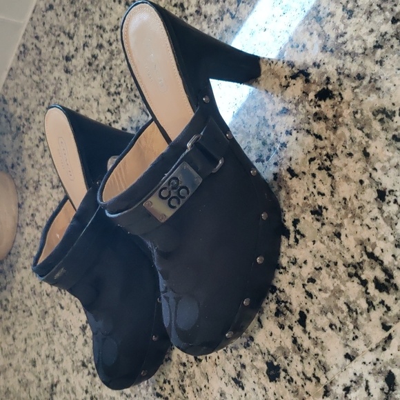 Coach | Shoes | Coach Black Signature Ivy Slides Fabric Clogs Slip On ...